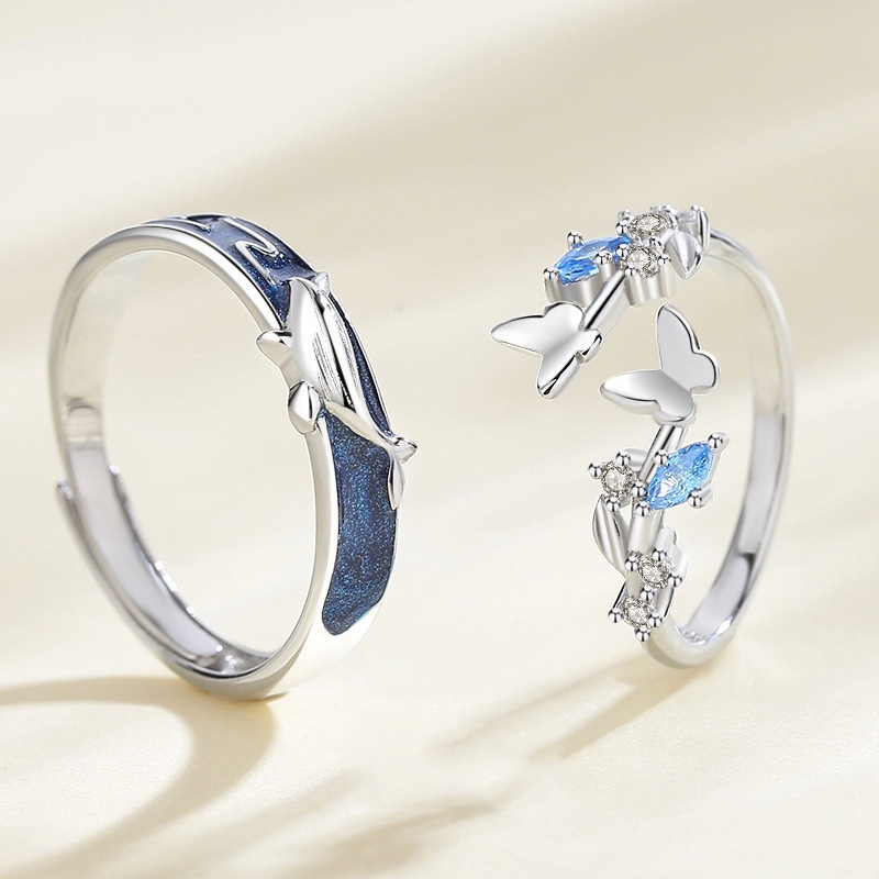 Fashion Butterfly Whale Couple Ring for Men and Women Silver Color Fine ...