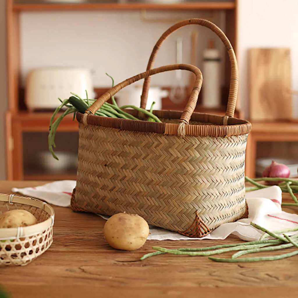 Bakul Buluh Rotan Bamboo Woven Storage Basket with Handle Grocery ...