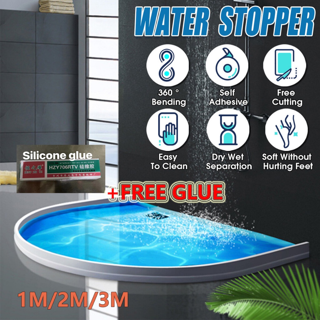 3CM Height Bathroom Shower Water Blocking Strip Water Barrier Flexible ...