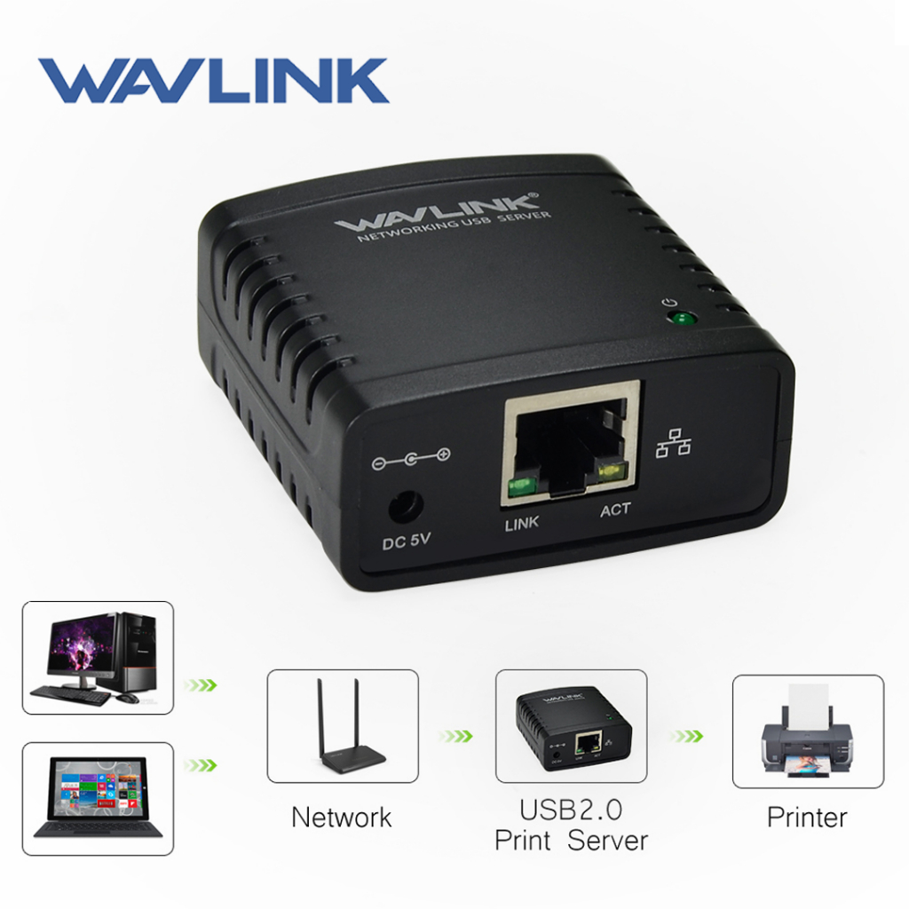 Wavlink USB 2.0 Port LPR Printer Server MFT Print Ethernet Port Sharing ...