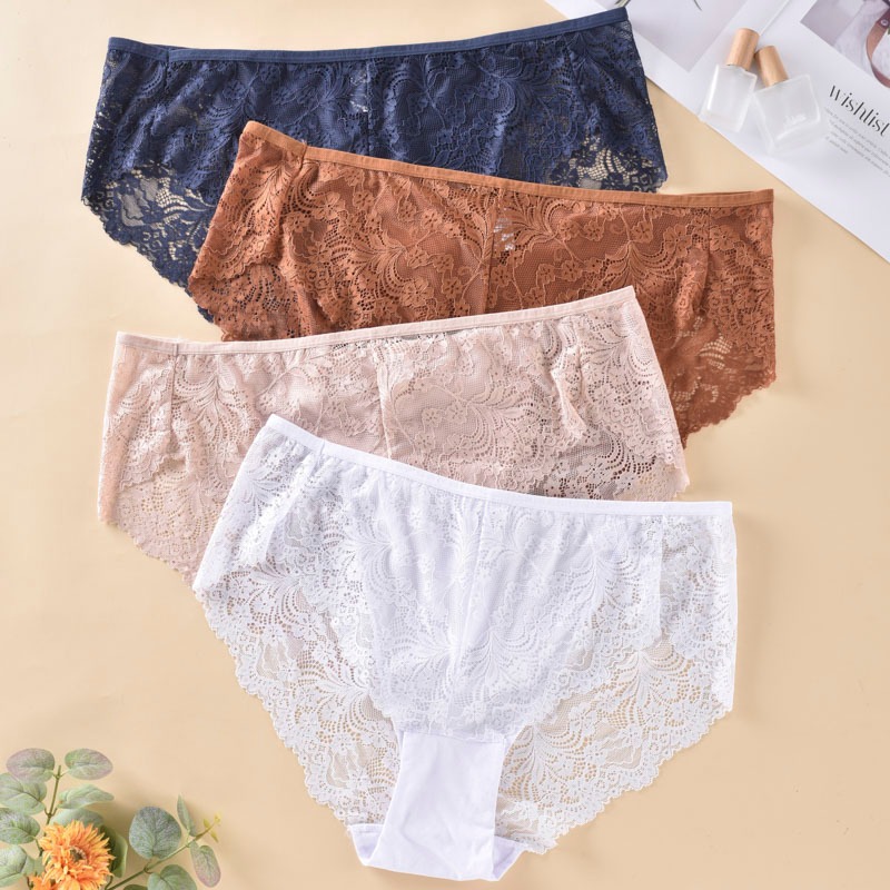 FARDLY Traceless Solid Color Panties Plus Size S-4XL Women's Lace High ...