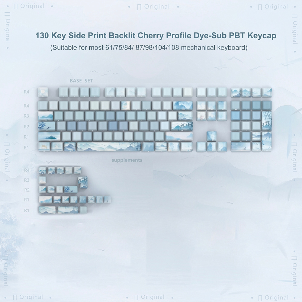 WOMIER 130 Keys Blue Lake Side Print PBT Keycap Backlit RGB Cherry ...