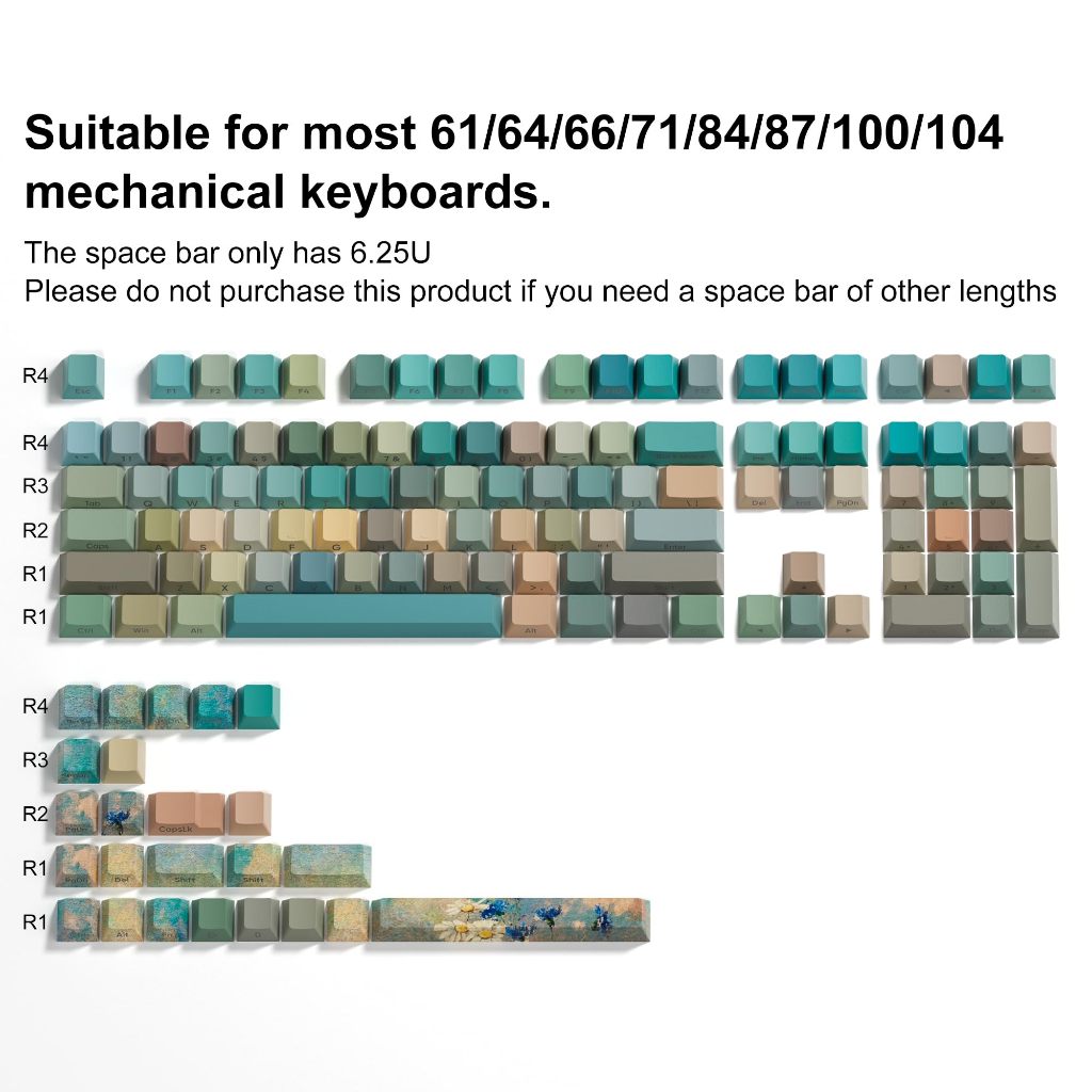 WOMIER 130 Keys Blue Lake Side Print PBT Keycap Backlit RGB Cherry ...