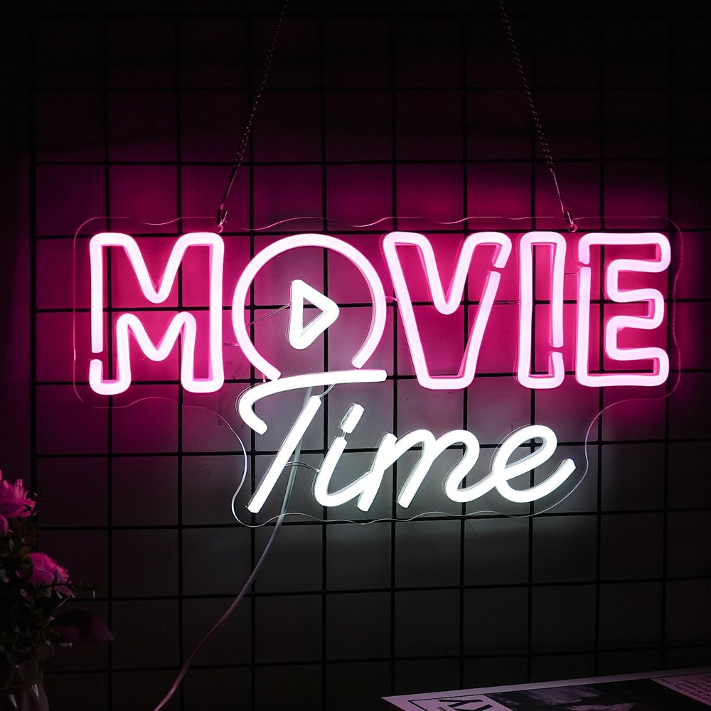 Movie Time Neon Sign LED pink white Neon Light for Wall Decor Dimmable ...