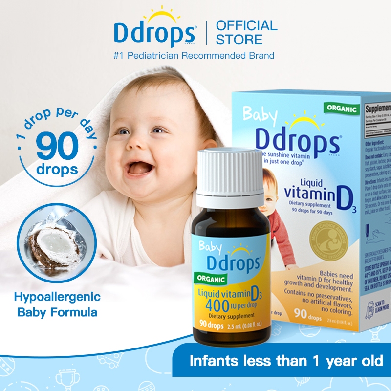 Ddrops Organic Baby 400 IU Daily Liquid Vitamin D3 Supplement (90 Drops/2.5 ml) | Shopee Malaysia