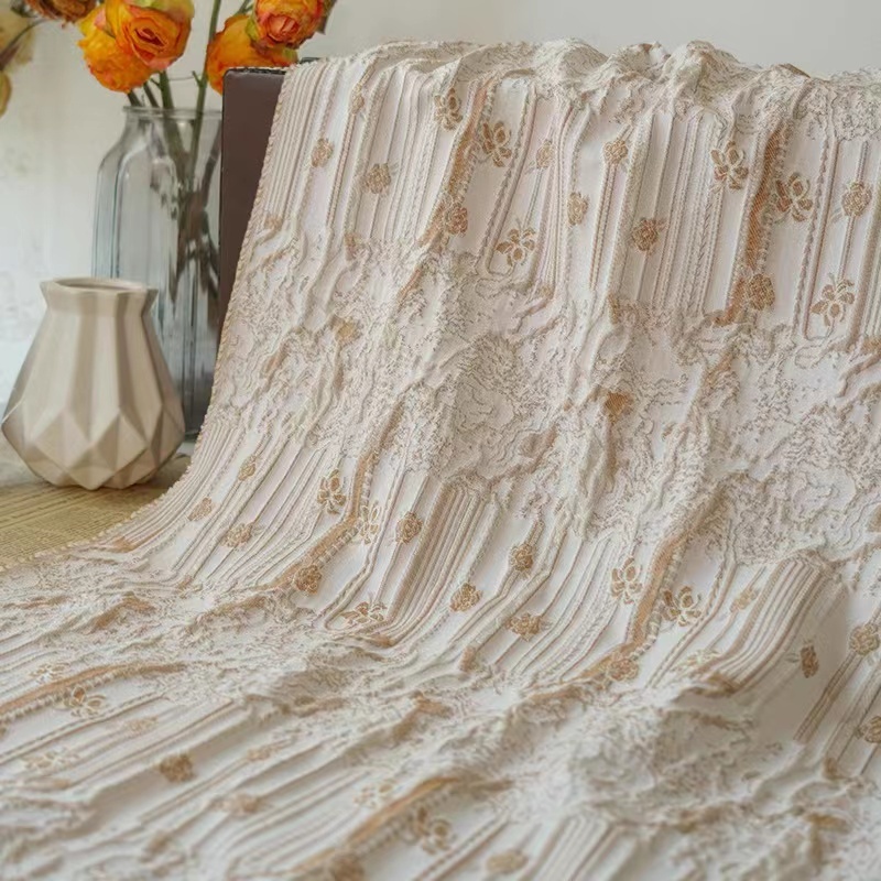 [1 Meter]Vintage light khaki flowers embossed yarn-dyed jacquard fabric ...