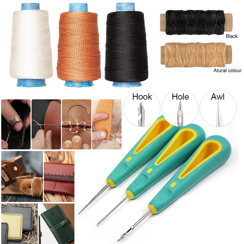 New Leather Sewing Kit DIY Leather Sewing Awl Needle Set Crochet Kits ...