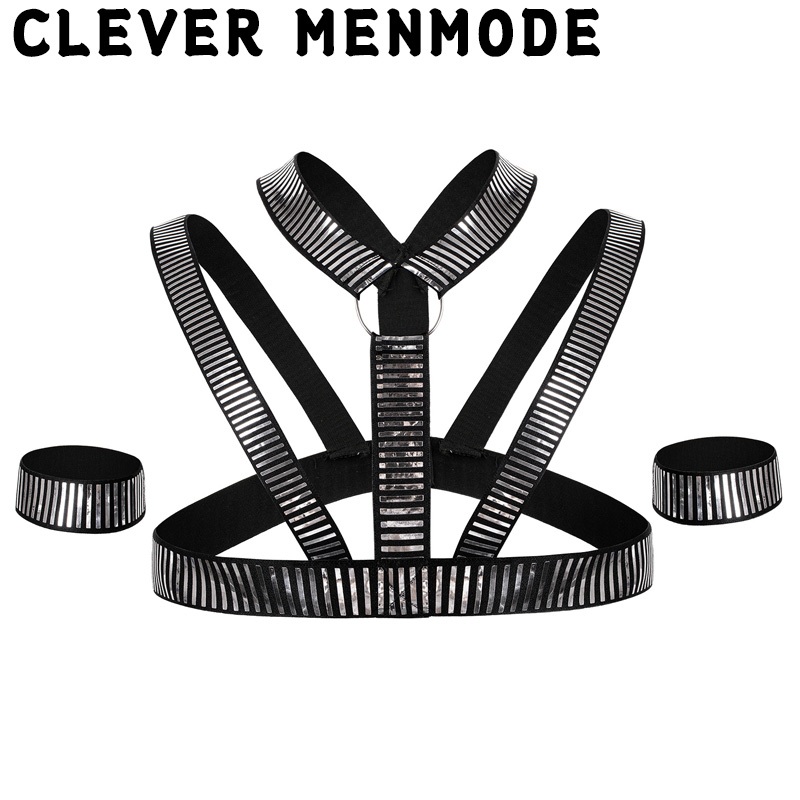 Shiny Harness Men's Golden Halter Neck Lingerie Body Chest Harness Men ...