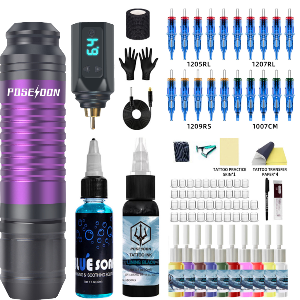 POSEIDON Tattoo Pen Set Tattoo Machine Full Set With 20pcs Tattoo ...