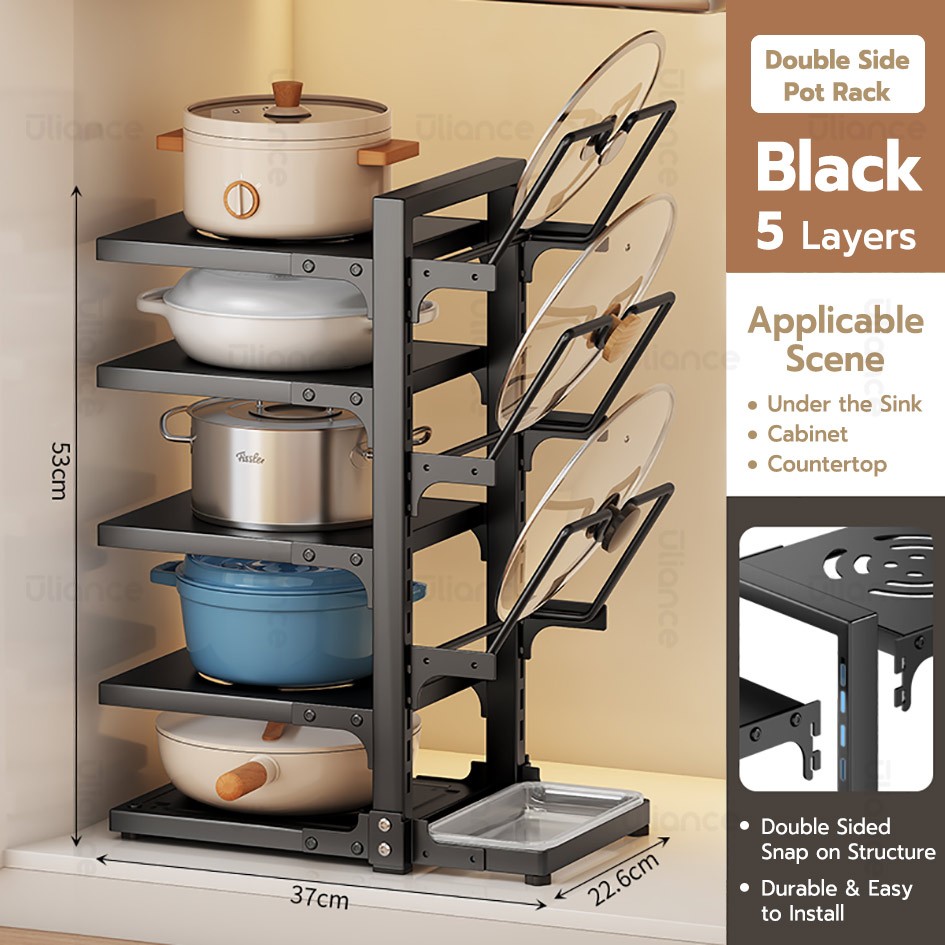 Uliance 2-5 Tiers Adjustable Pot and Pan Rack Organizer Rak Bawah Sinki ...