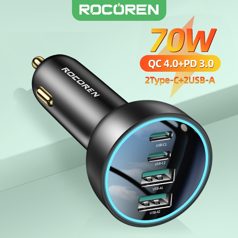 Rocoren 70W 4 in 1 Car Charger USB Type C QC4.0 PD3.0 Super Fast ...