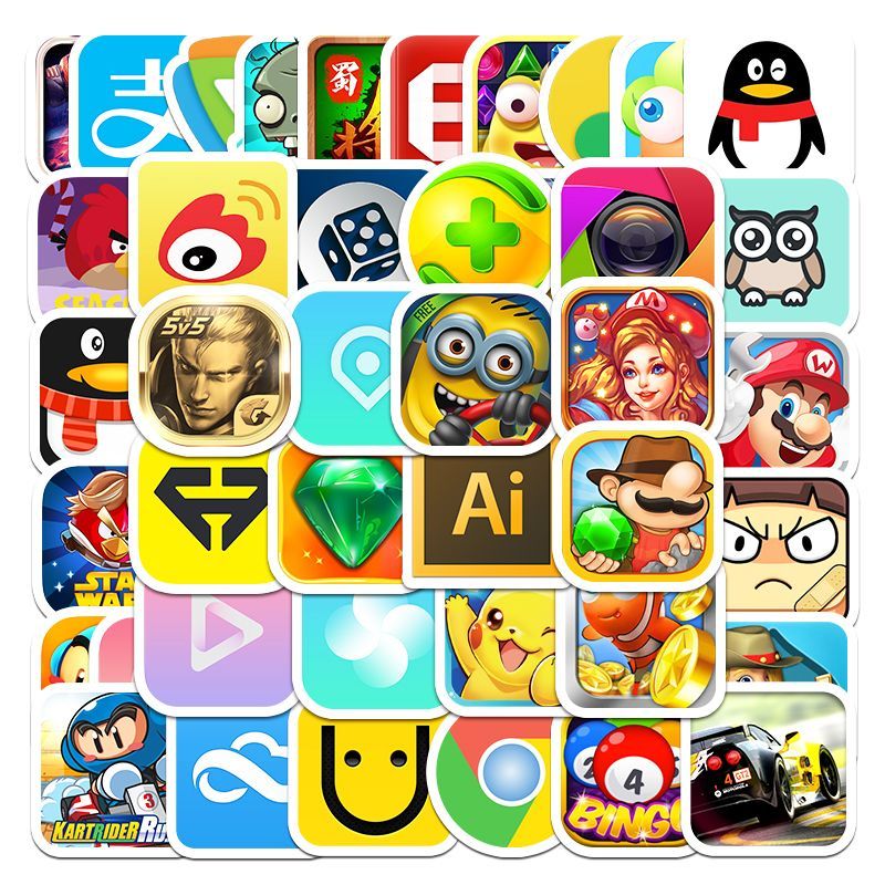 50Piece Funny Cartoon Various APP Logos Cartoon Fashion Waterproof ...