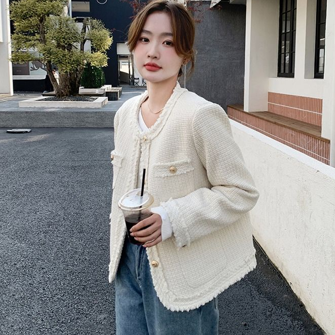 Tweed Jacket Women Korean Style All-Match Woven Jacket | Shopee Malaysia