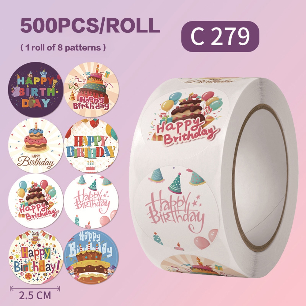 25mm 500Pcs/Roll happy birthday sticker label DIY Happy Birthday ...