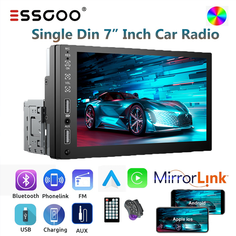 ESSGOO 7 Inch Single Dual 1 Din Universal Car Audio with Bluetooth Touch Screen Multimedia with ...