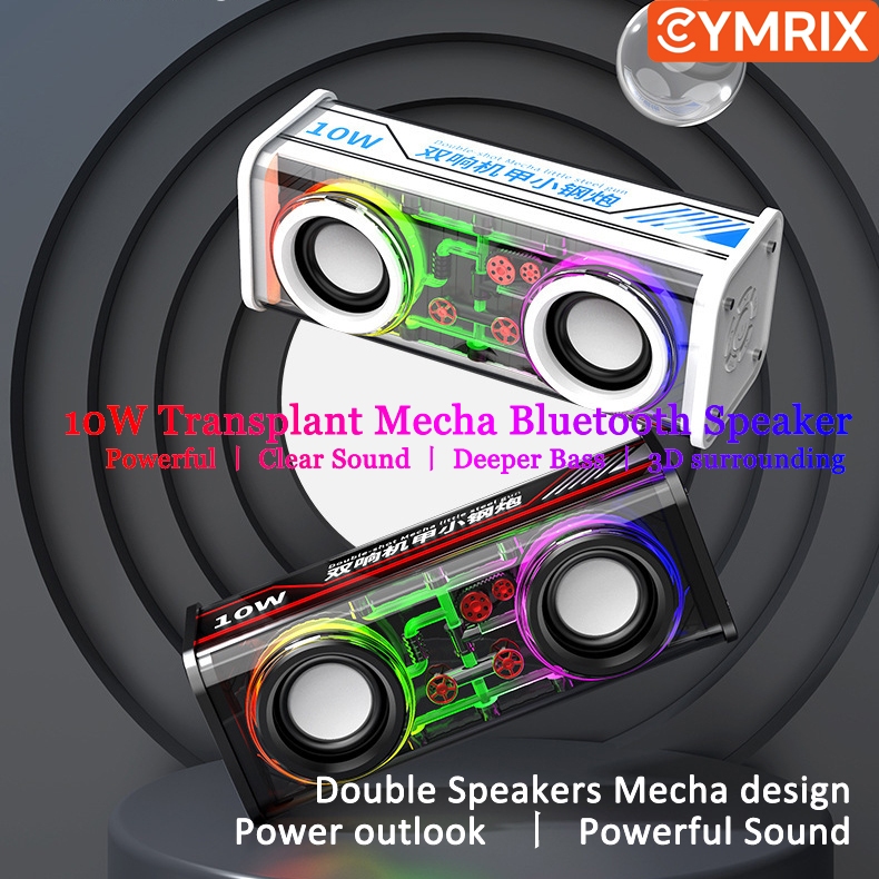 V8 Transparent Mecha Bluetooth Speaker TWS Colorful LED light Subwoofer ...