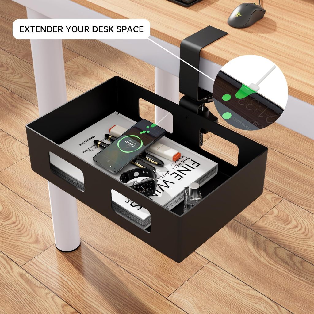 Clamp-on Side Desk Swivel Organizer, Under Desk Hidden Storage Drawer ...