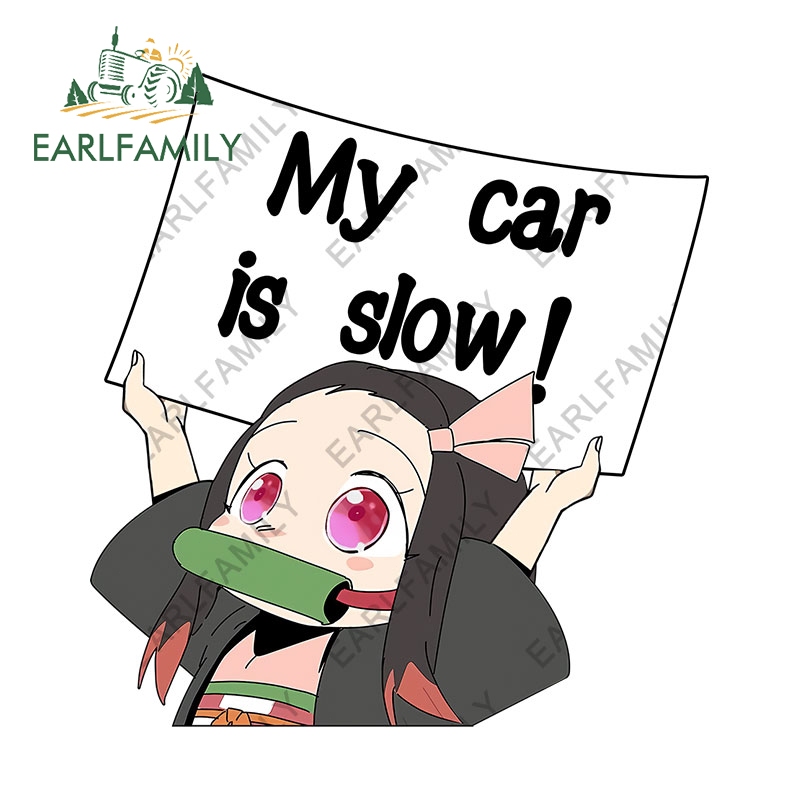 EARLFAMILY 13cm x 9.6cm Demon Slayer Nezuko MY CAR IS SLOW Car Stickers ...