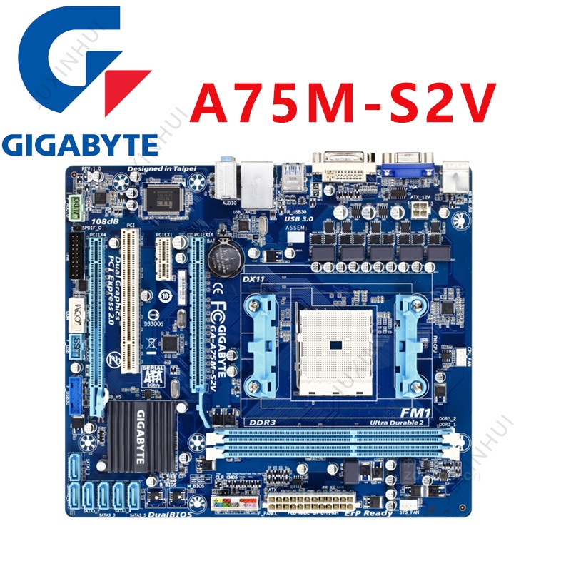 Gigabyte GA-A75M-S2V DDR3 Computer FM1 Main Board TPM Integrated DVI All Solid State Desktop ...