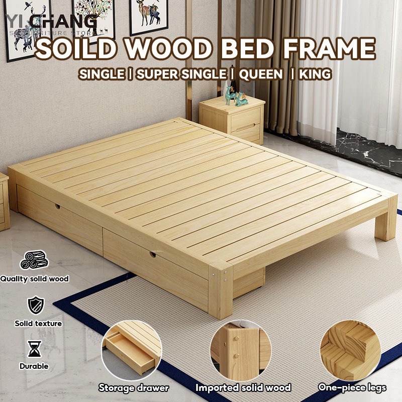 YICHANG Tatami Bed Frame Solid Wood Single Bed Frame With Storage Rental Room | Shopee Malaysia