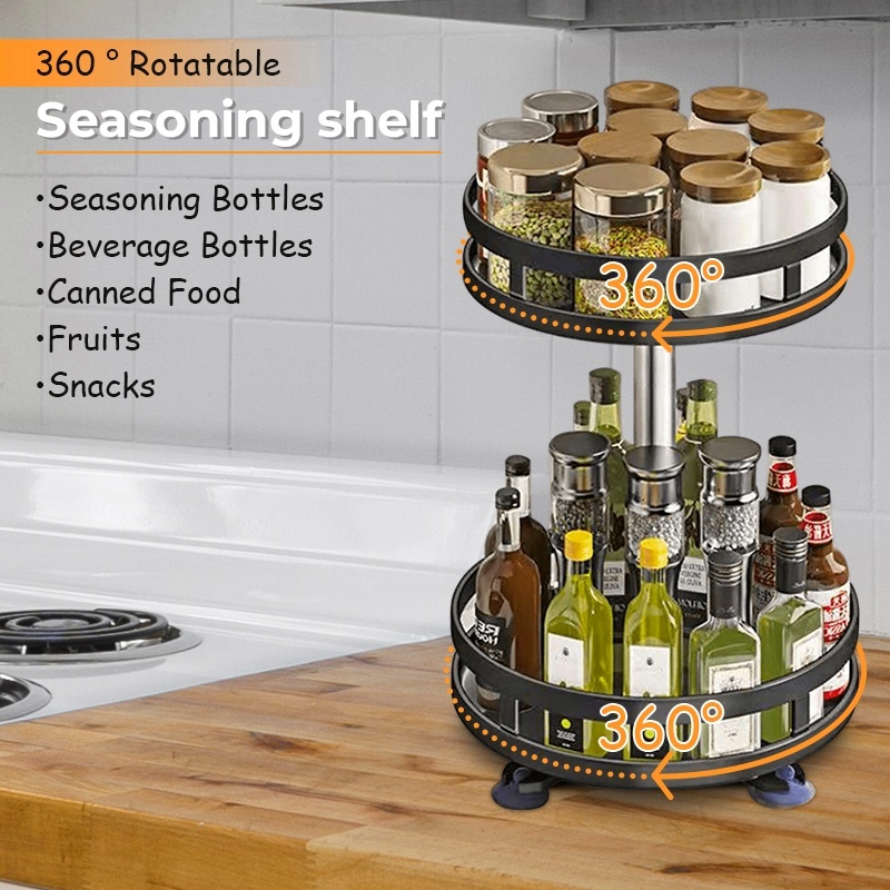 360°Rotating Spice Jar Glass Organizer Multifunctional Condiment Shelf ...