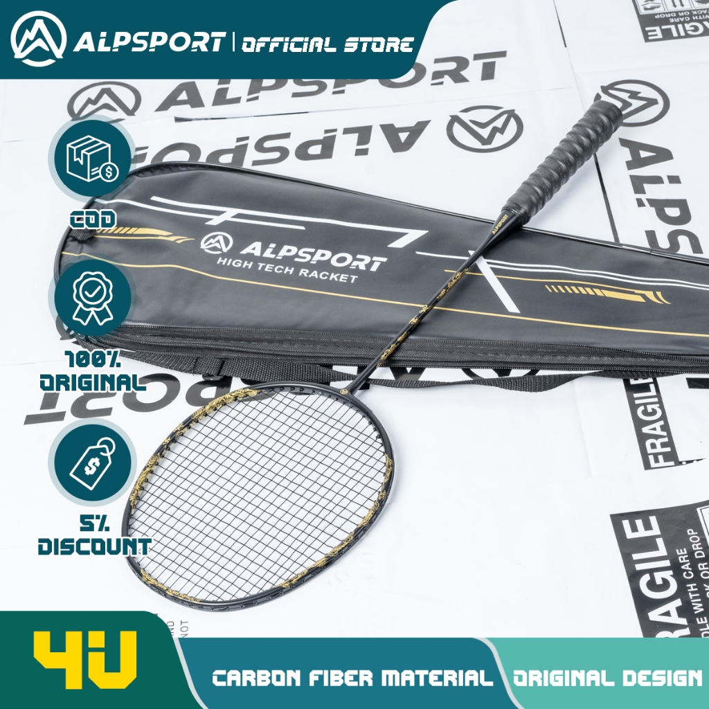 ALPSPORT DRAGON Advent 4U 26LBS Offensive Badminton Racket Single With Bag Relief Sculpture ...