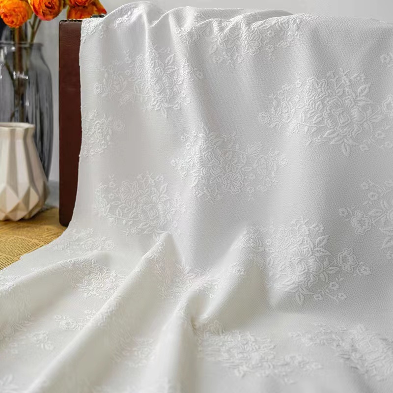 [1 meter]Spring and autumn vintage white flower yarn-dyed jacquard ...