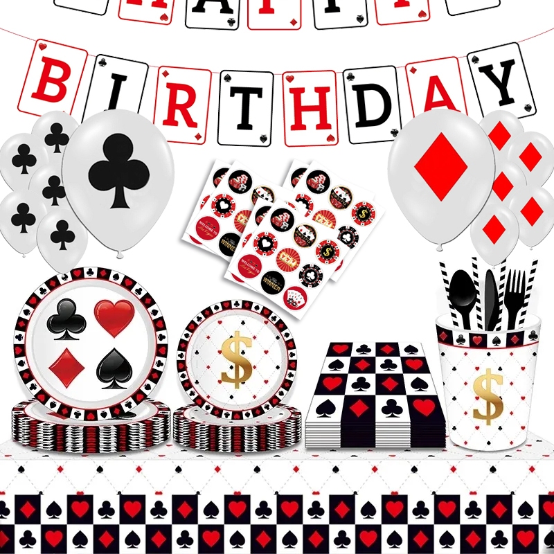 Poker Theme Happy Birthday Banner Cake Topper Las Vegas Casino Night ...