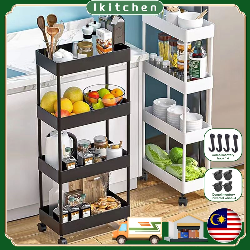 3/4 layer wheeled storage rack multifunctional movable kitchen bathroom ...
