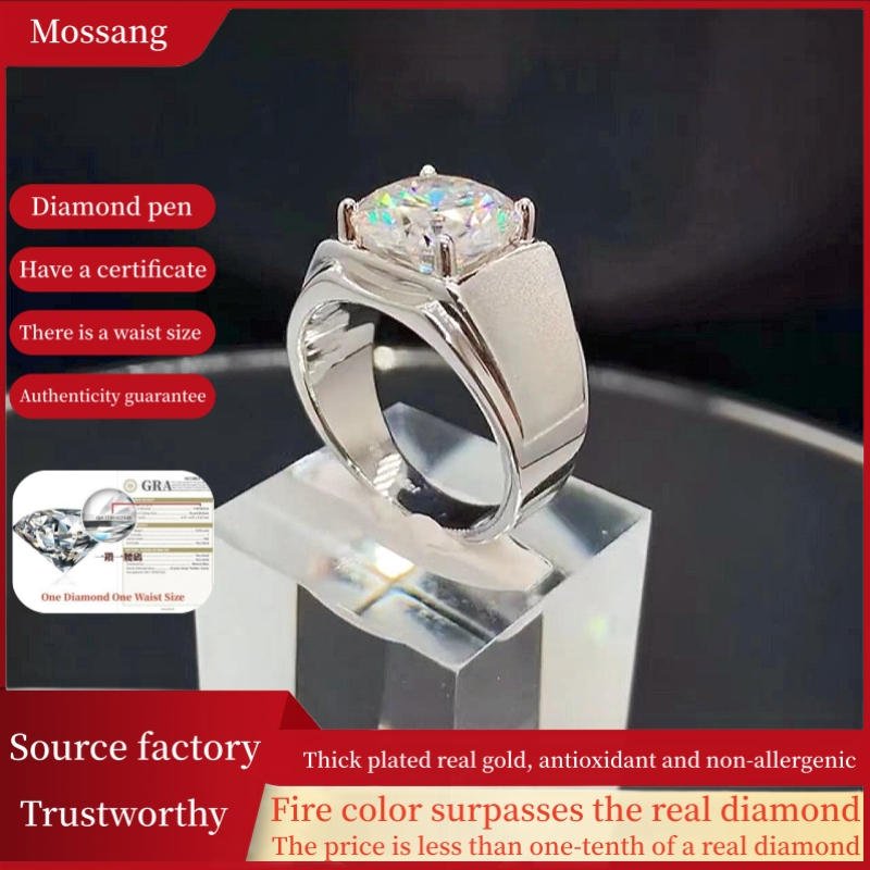 [Source Factory] 5 Carat Sandblasting Men's Ring 100% Genuine Moissanite Magic Star Diamond 925 ...
