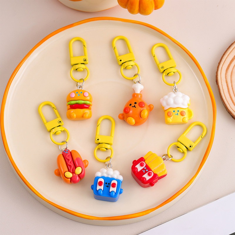 Cute Simulated Food Emojis Keychain Chicken Leg Burger Fun Student ...