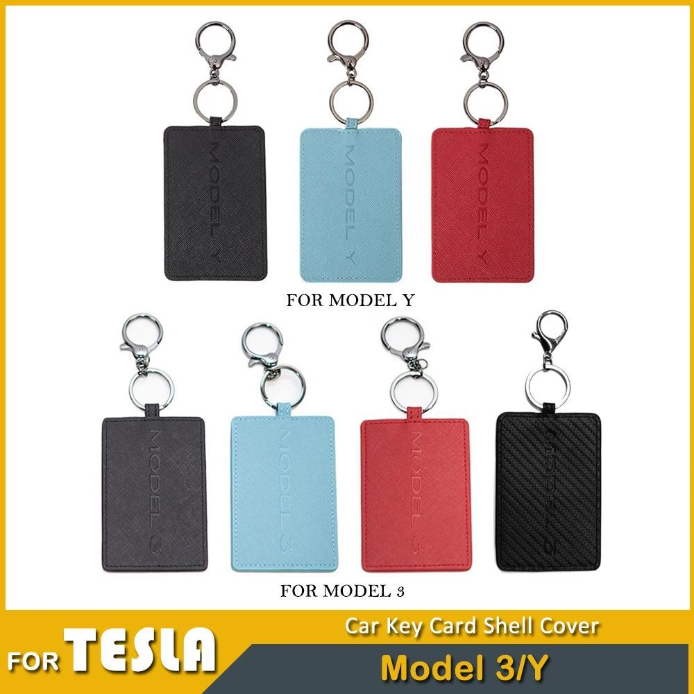 For Tesla Model 3 Y Leather Car Key Cover Protector Keychain Ring Fob ...