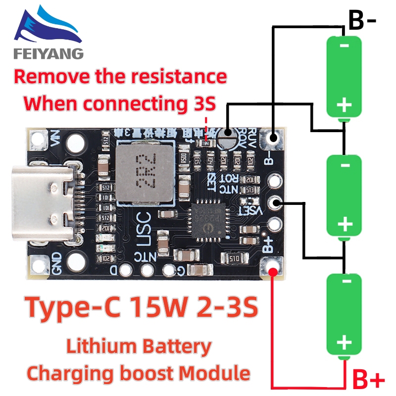 Type-C USB 2/3S BMS 15W 8.4V 12.6V 1.5A Lithium Battery Charging Boost Module With Balanced ...