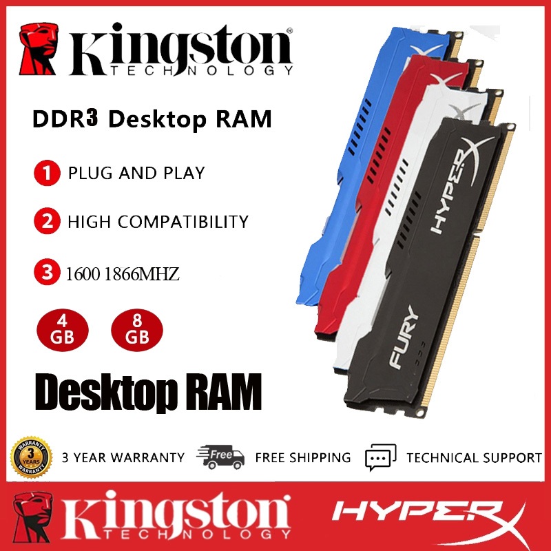 [24H SENT] Kingston Hyperx 4GB 8GB Desktop RAM DDR3 1333MHZ 1600MHZ 1866MHZ DIMM Memory for PC ...