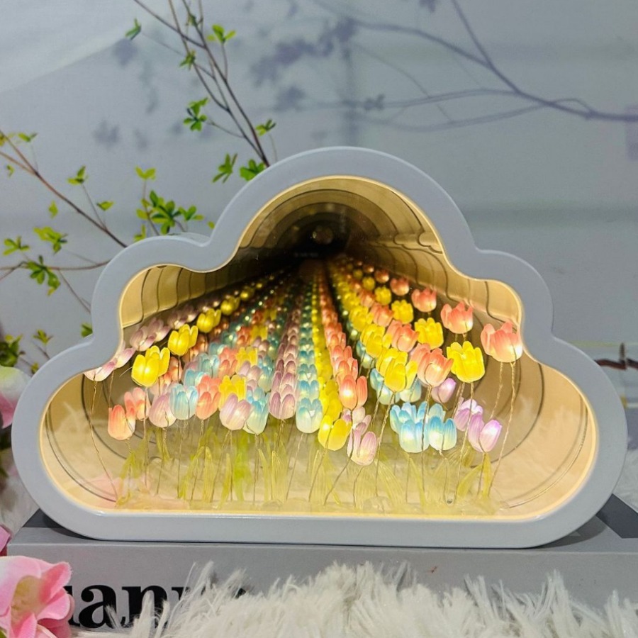 Tulip lamp Tulip mirror lamp diy led light creative flower sea night ...
