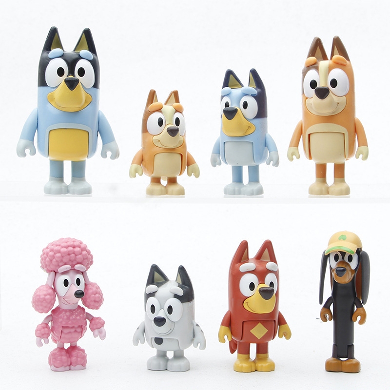 8Pcs/Set 6-8cm Anime Cartoon Bluey and Friends Family Figure Bandit ...