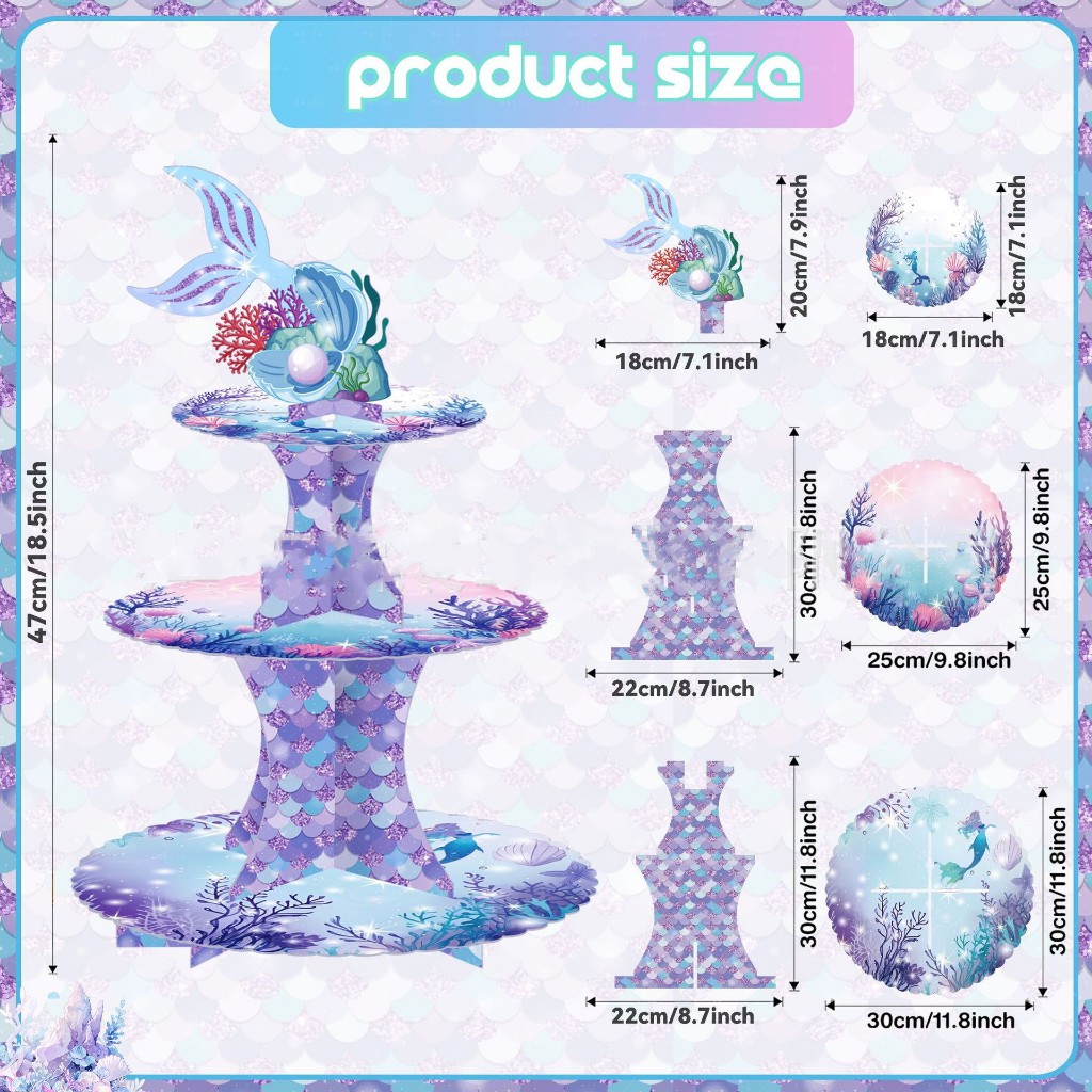 Mermaid Cake Stand 3 Tier Mermaid Tail Cupcake Stand Dessert Tower ...