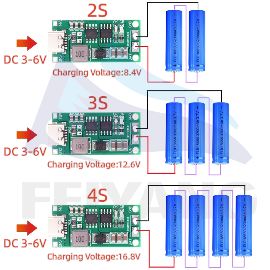 Multi-Cell 2S 3S 4S Type-C To 8.4V 12.6V 16.8V Step-Up Boost LiPo ...
