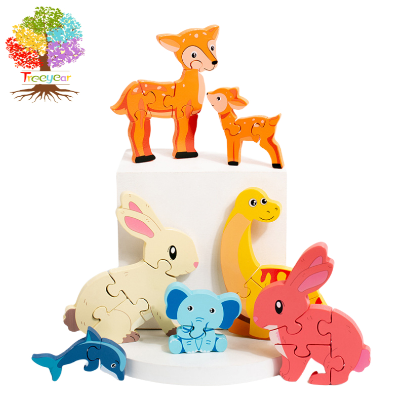Wooden Jigsaw Puzzle Set,Animal Shape Color Montessori Toy, Fine Motor ...