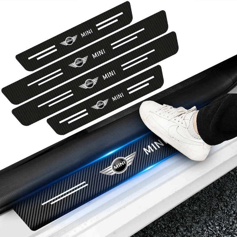 4pcs Cars Logo Anti-stepping Stickers Carbon Fiber Car Threshold Anti ...