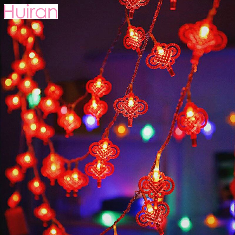 3/6M Red Lantern Chinese Knot LED String Lights Battery Operated cny ...