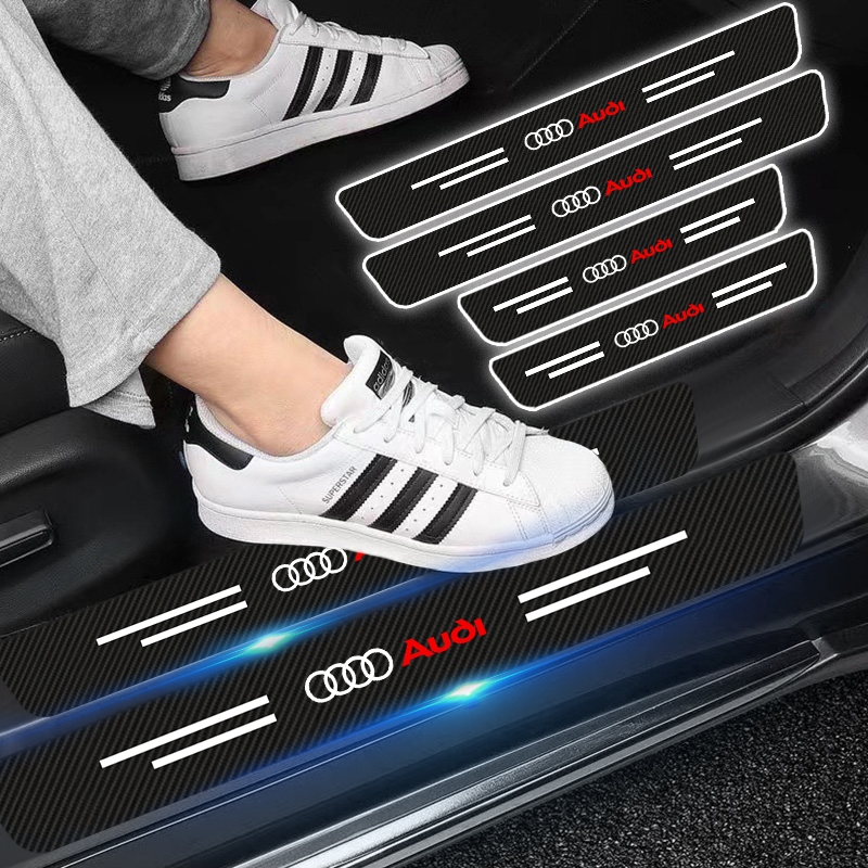 4pcs Car Door Sill Decorative Stickers Car Logo Carbon Fiber Car Anti ...