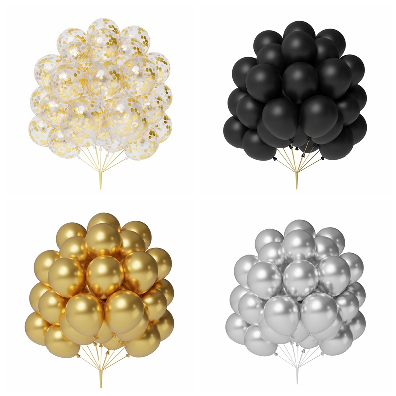 36pcs/set 12inch Black Gold Silver Solid Color Balloons Set Gold ...