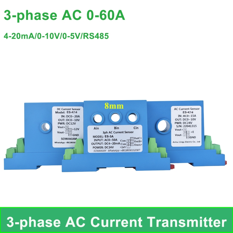 Three-phase AC current transmitter AC 5A 10A current sensor 4 to 20mA 0 ...