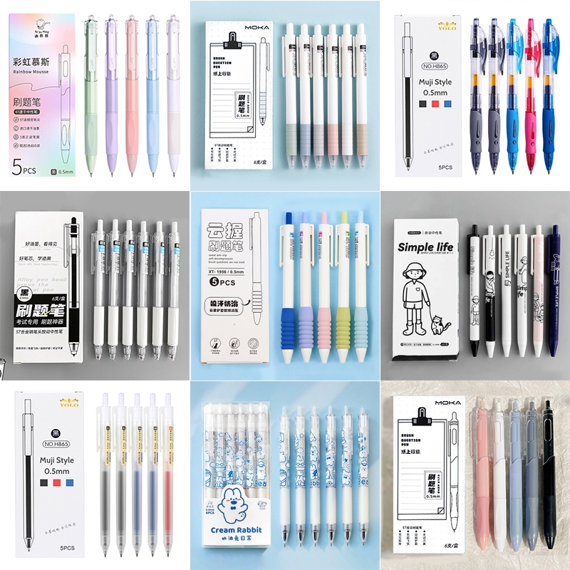 5/6Pens/Set Black Ink Gel Pen Ballpoint Pens 0.5mm Collapsible Pen ...