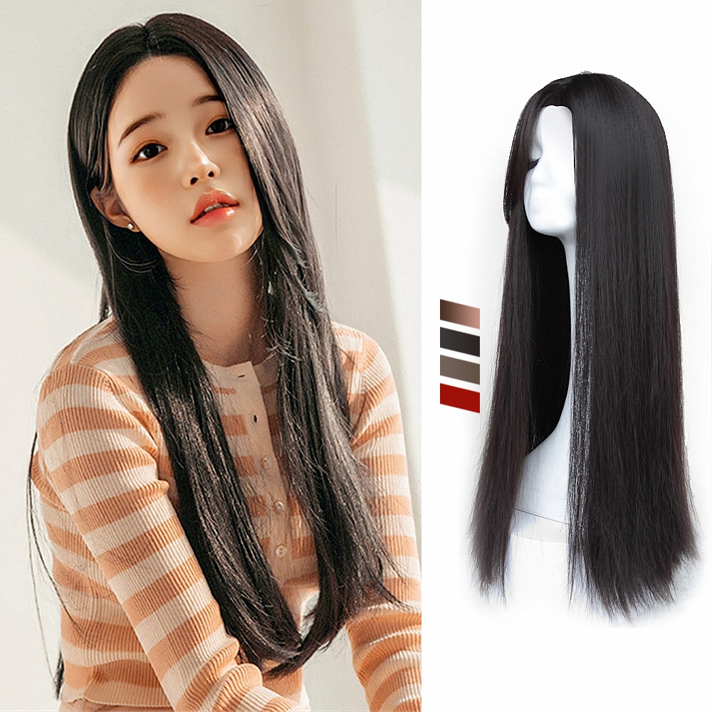 Straight Full Hair Wig 70CM Long Synthetic Wigs Middle Part bangs Women ...