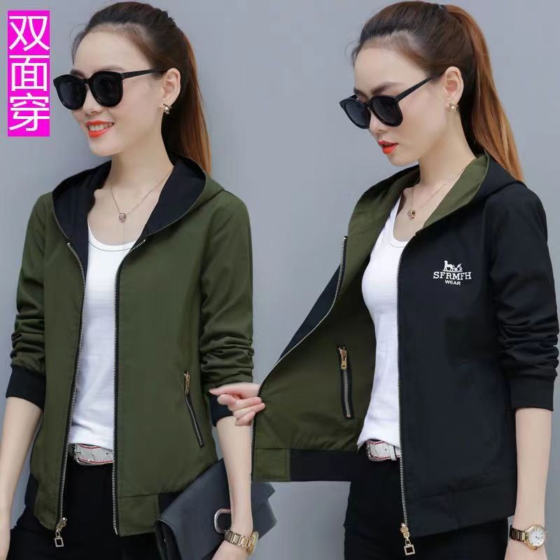 Spring Autumn Two-Sided Jacket Women Hooded Top Women Baseball Uniform ...
