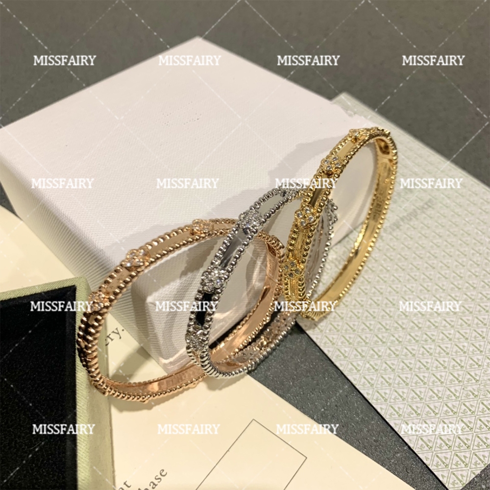 18K Gold Vintage V Clover Bangle Four Leaf Bracelet Women | Shopee Malaysia
