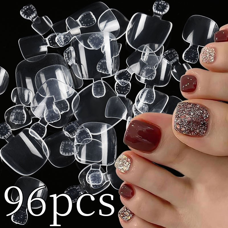 UR SUGAR Toes Nails 96pcs False Nails French Square Nature White Clear ...
