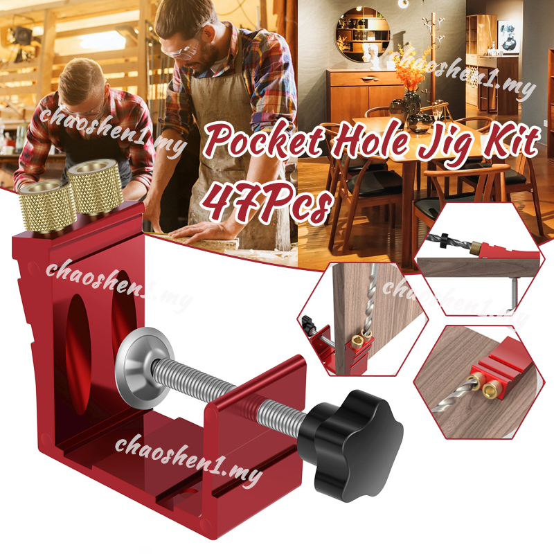 47Pcs Pocket Hole Jig Kit Pocket Screw Jig Drill Guide Sturdy 15 ...